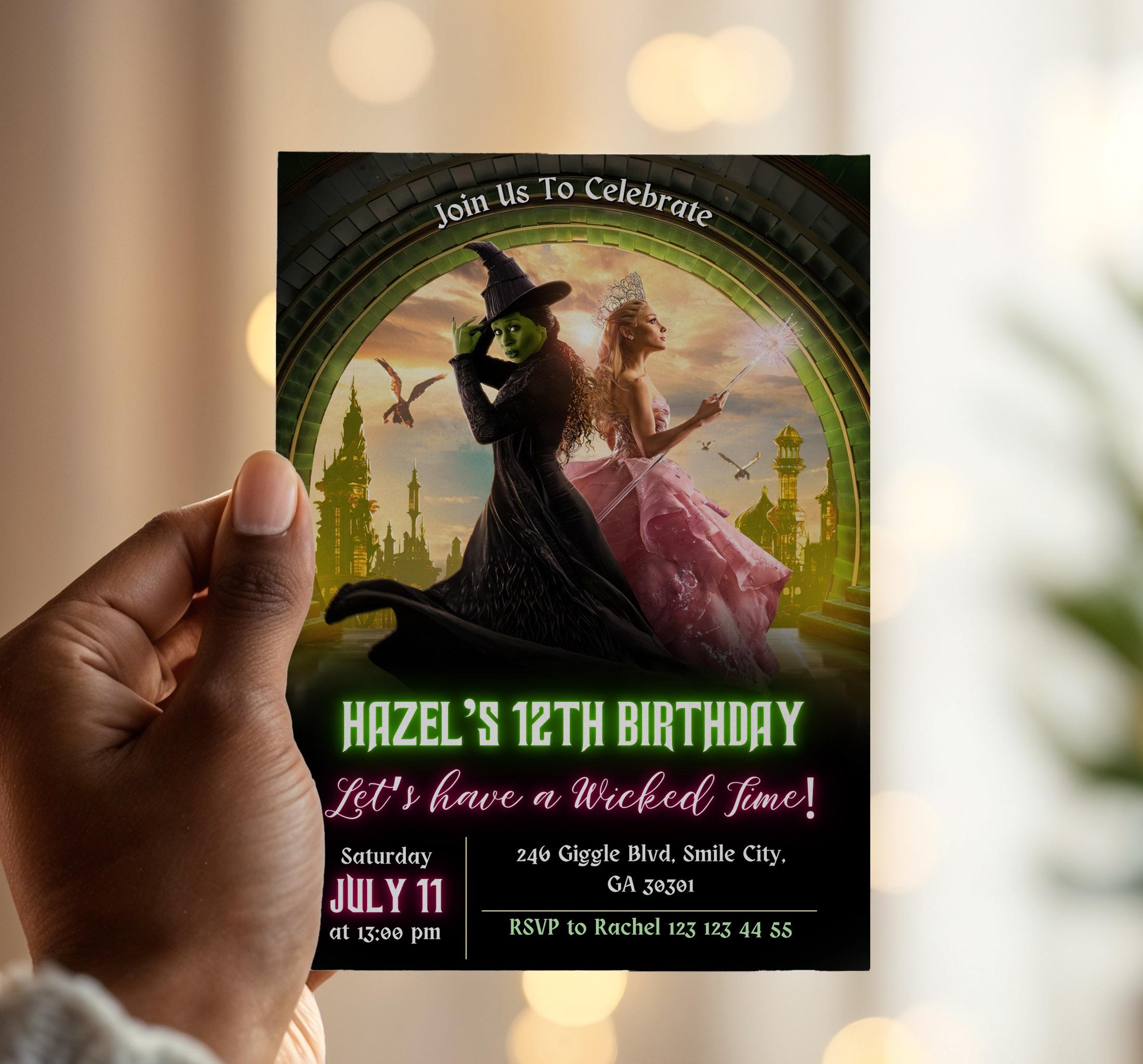 Wicked Birthday Invitation, Editable Template, Glinda & Elphaba, Wicked ...