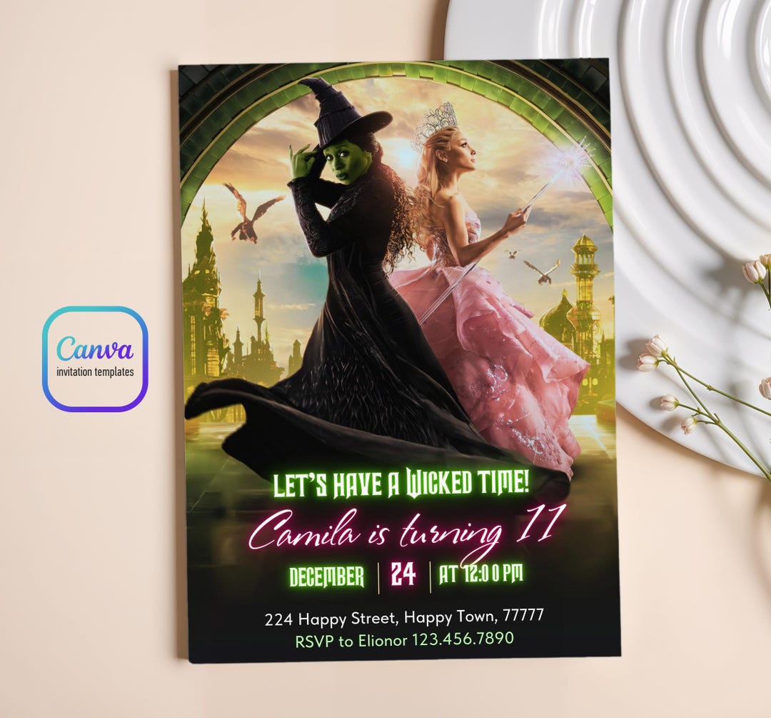 Wicked Birthday Invitation, Editable Template, Glinda & Elphaba, Wicked ...