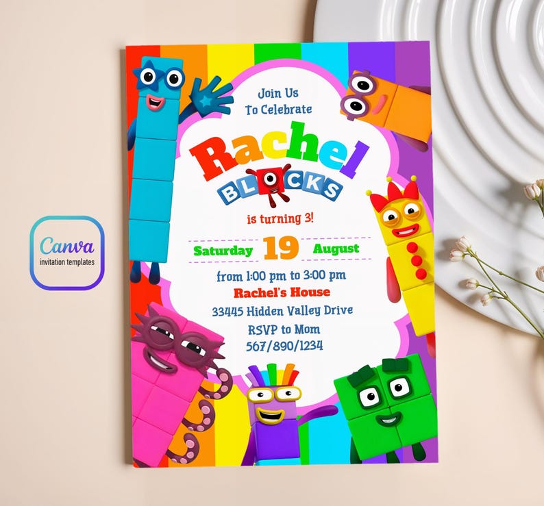 Numberblocks Birthday Invitation, Editable Printable Invitation ...