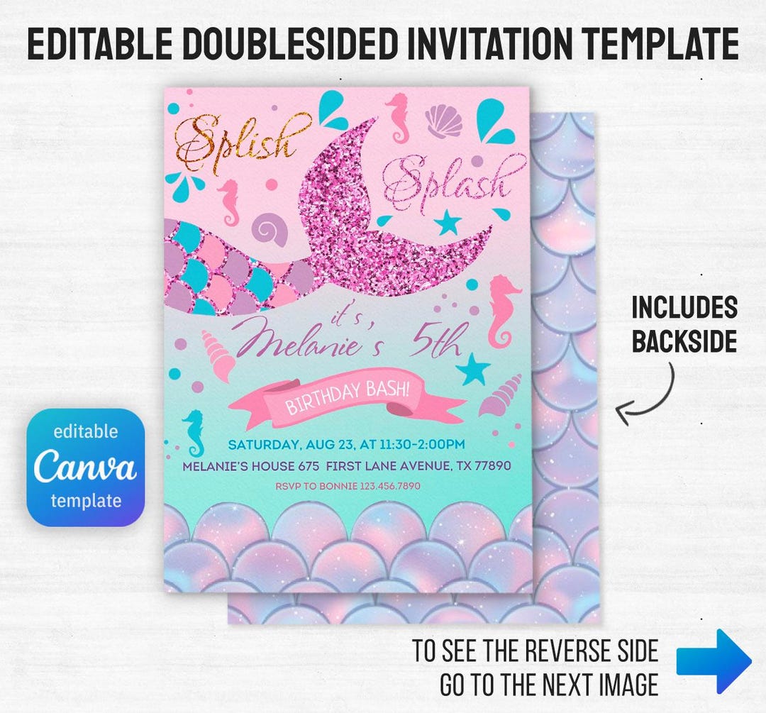 Printable Birthday Invite, Little Mermaid Printable Invitation, Mermaid ...