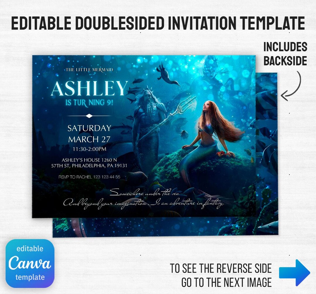 The Little Mermaid Printable Invitation, Editable Invitation, Mermaid ...