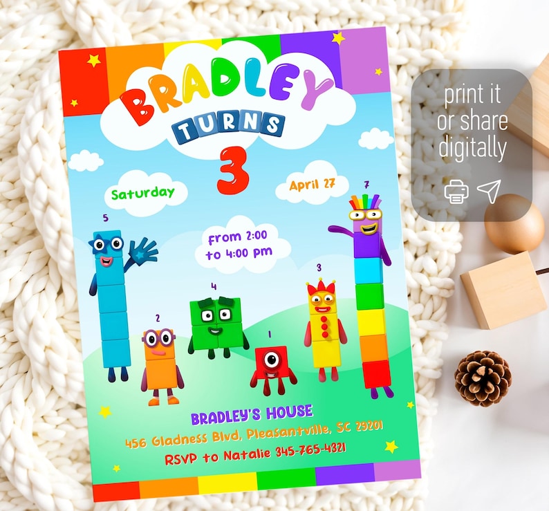 Numberblocks Birthday Invitation, Editable Printable Invitation ...