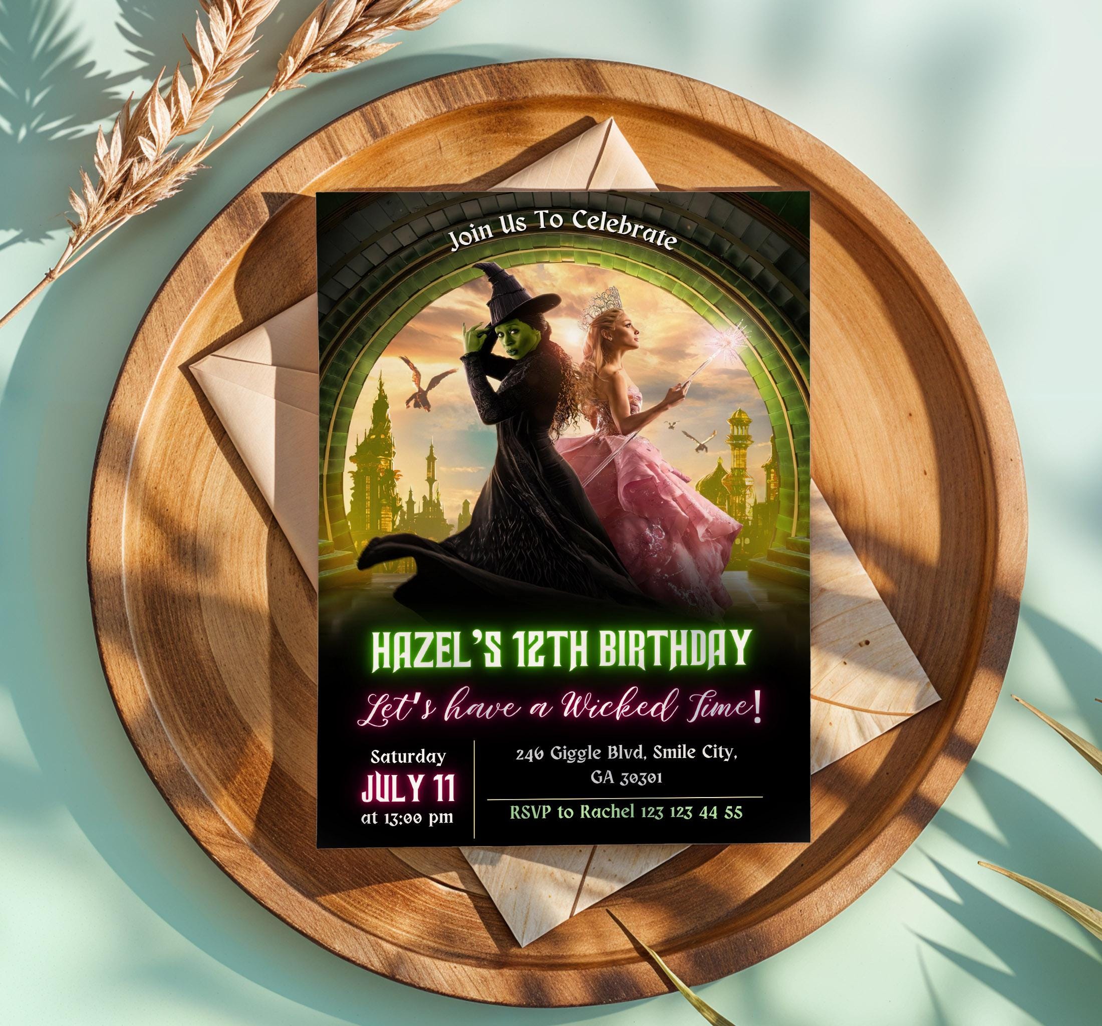 Wicked Birthday Invitation, Editable Template, Glinda & Elphaba, Wicked ...
