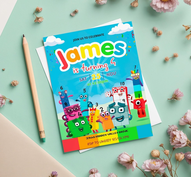 Numberblocks Birthday Invitation, Editable Printable Invitation ...