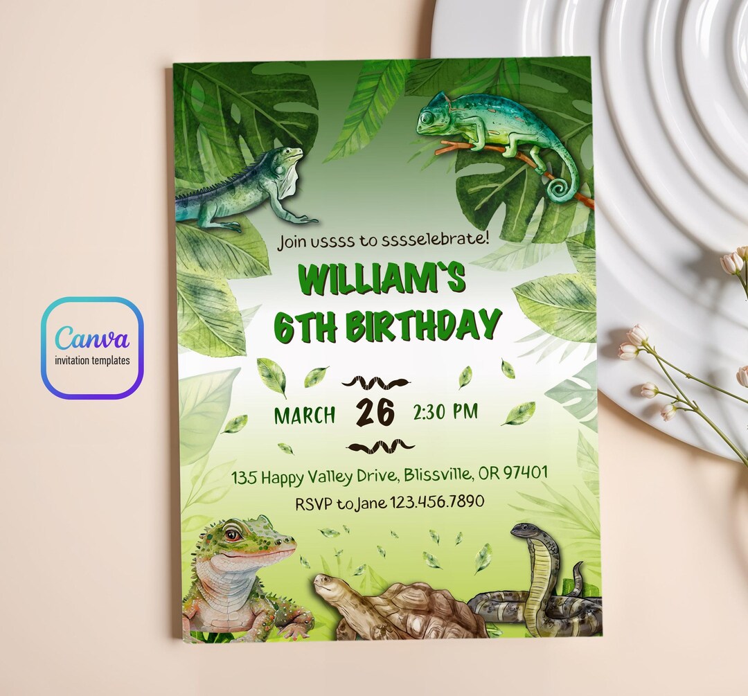 Reptile Invitation, Printable Birthday Invite, Editable Reptile ...