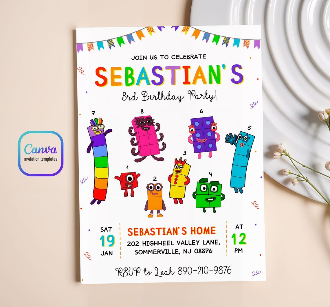 Numberblocks Birthday Invitation, Editable Printable Invitation ...