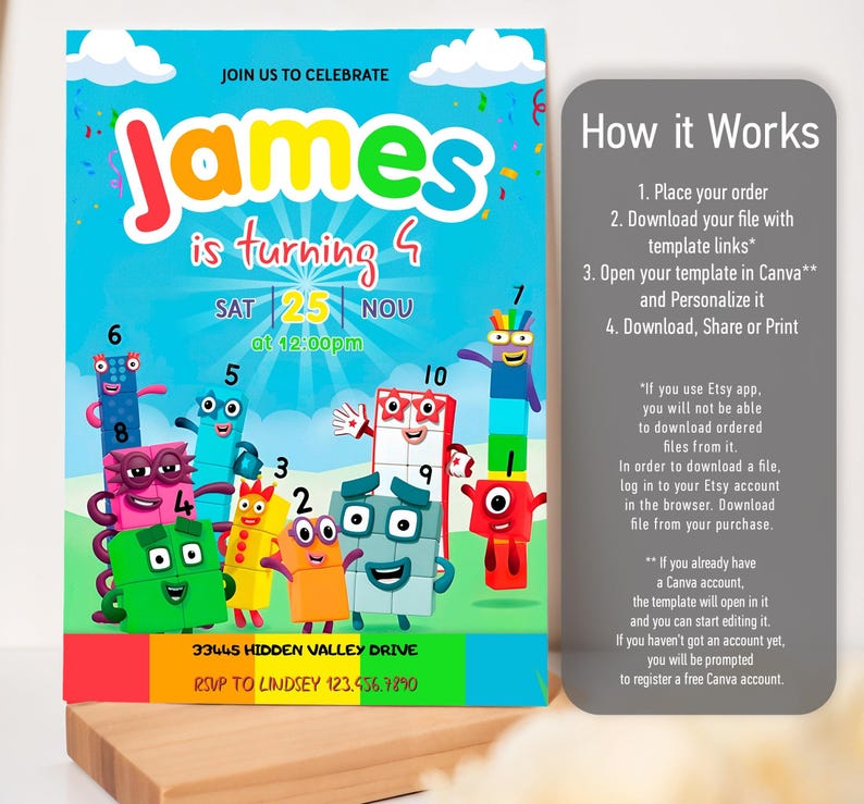 Numberblocks Birthday Invitation, Editable Printable Invitation ...