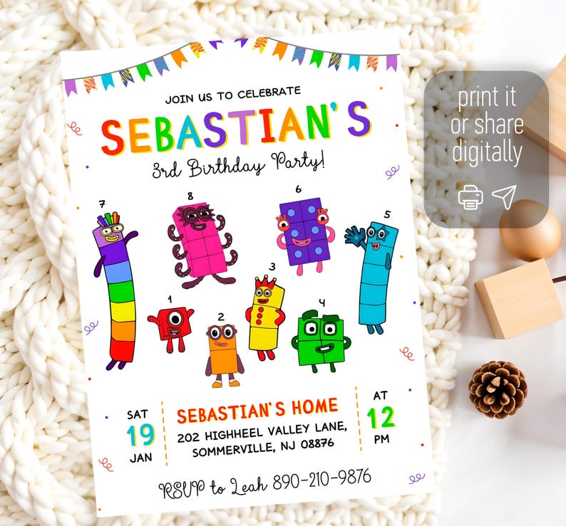 Numberblocks Birthday Invitation, Editable Printable Invitation ...