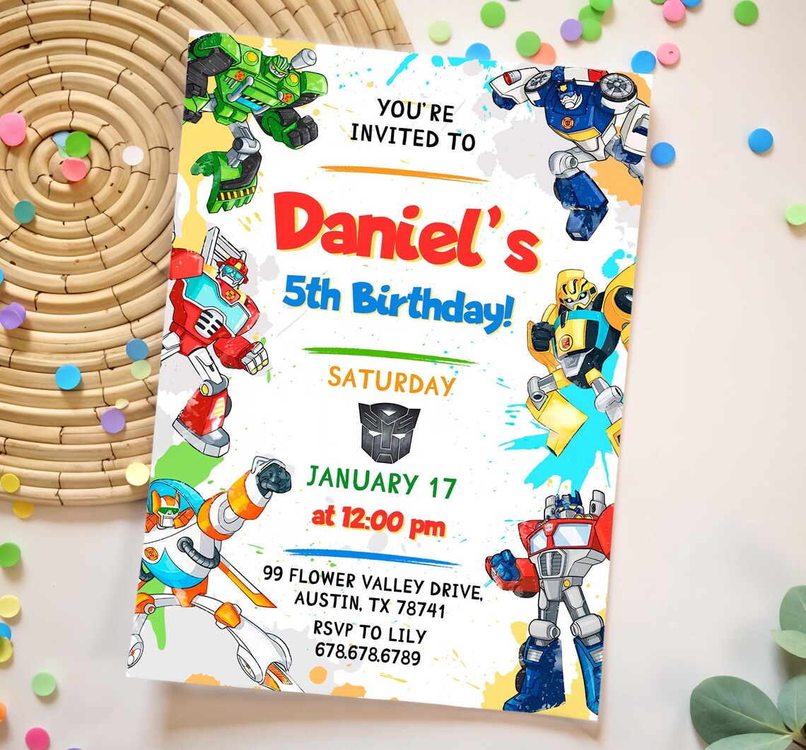 Printable Birthday Invitation, Autobots Boy Birthday Invite, Editable ...