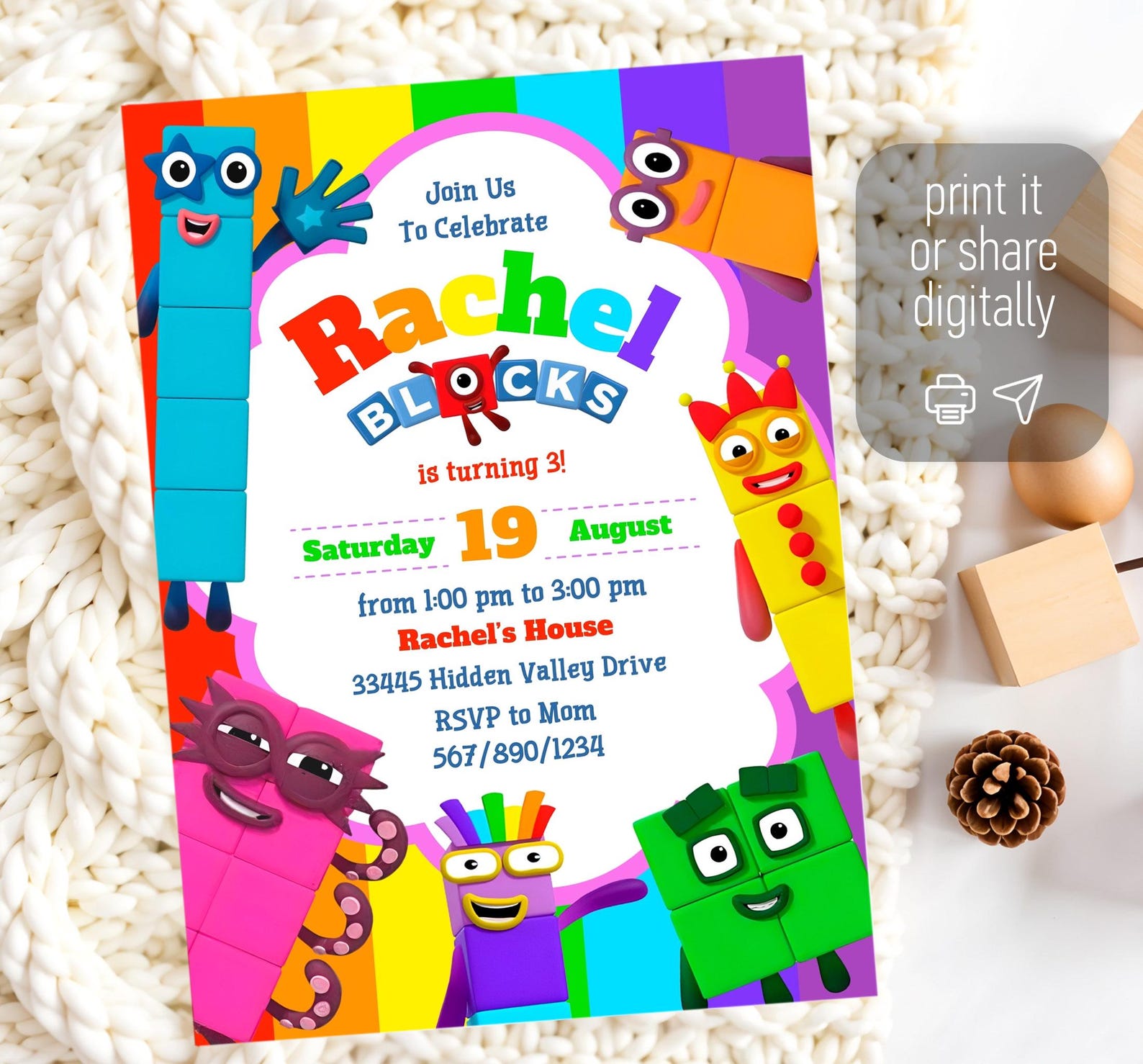 Numberblocks Birthday Invitation, Editable Printable Invitation ...
