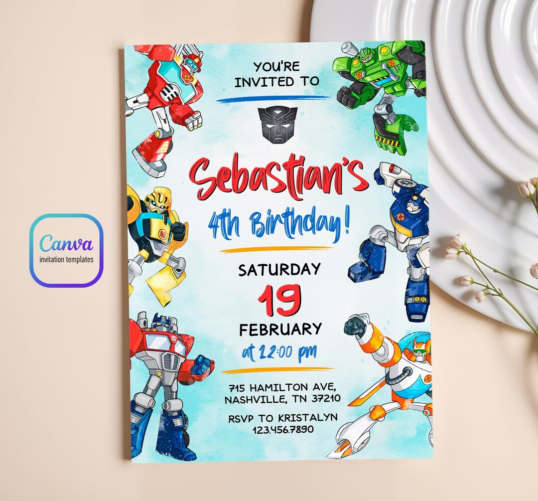 Printable Birthday Invitation, Autobots Boy Birthday Invite, Editable ...