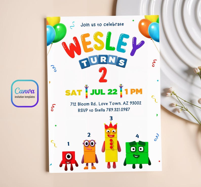 Numberblocks Birthday Invitation, Editable Printable Invitation ...