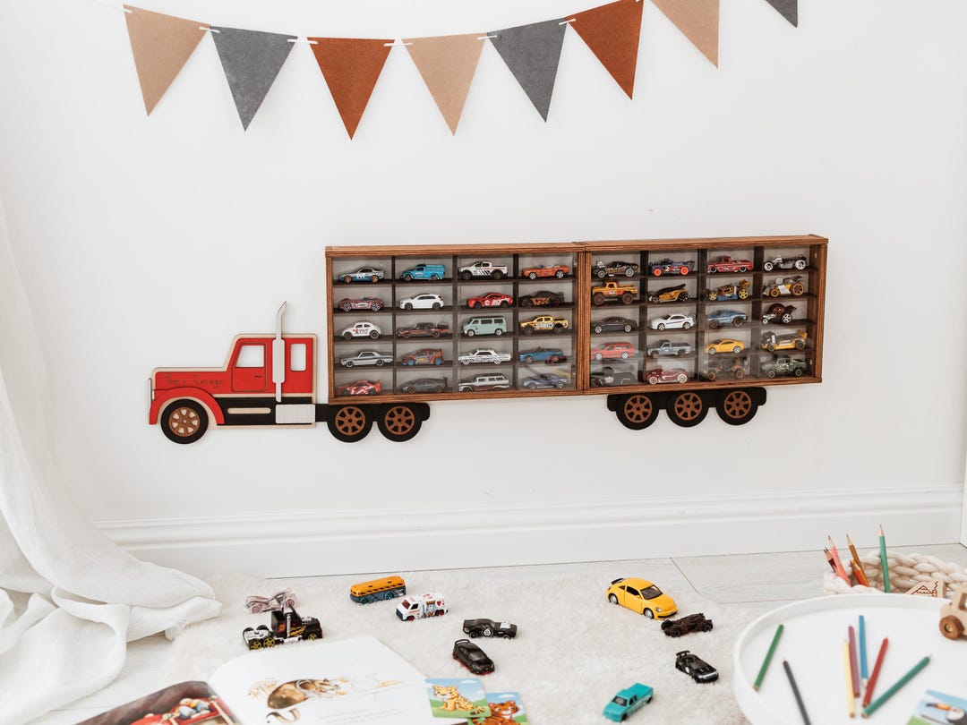 Wooden Toy Car Storage, Kids Car Truck Shelf With Name,toy Car Display ...