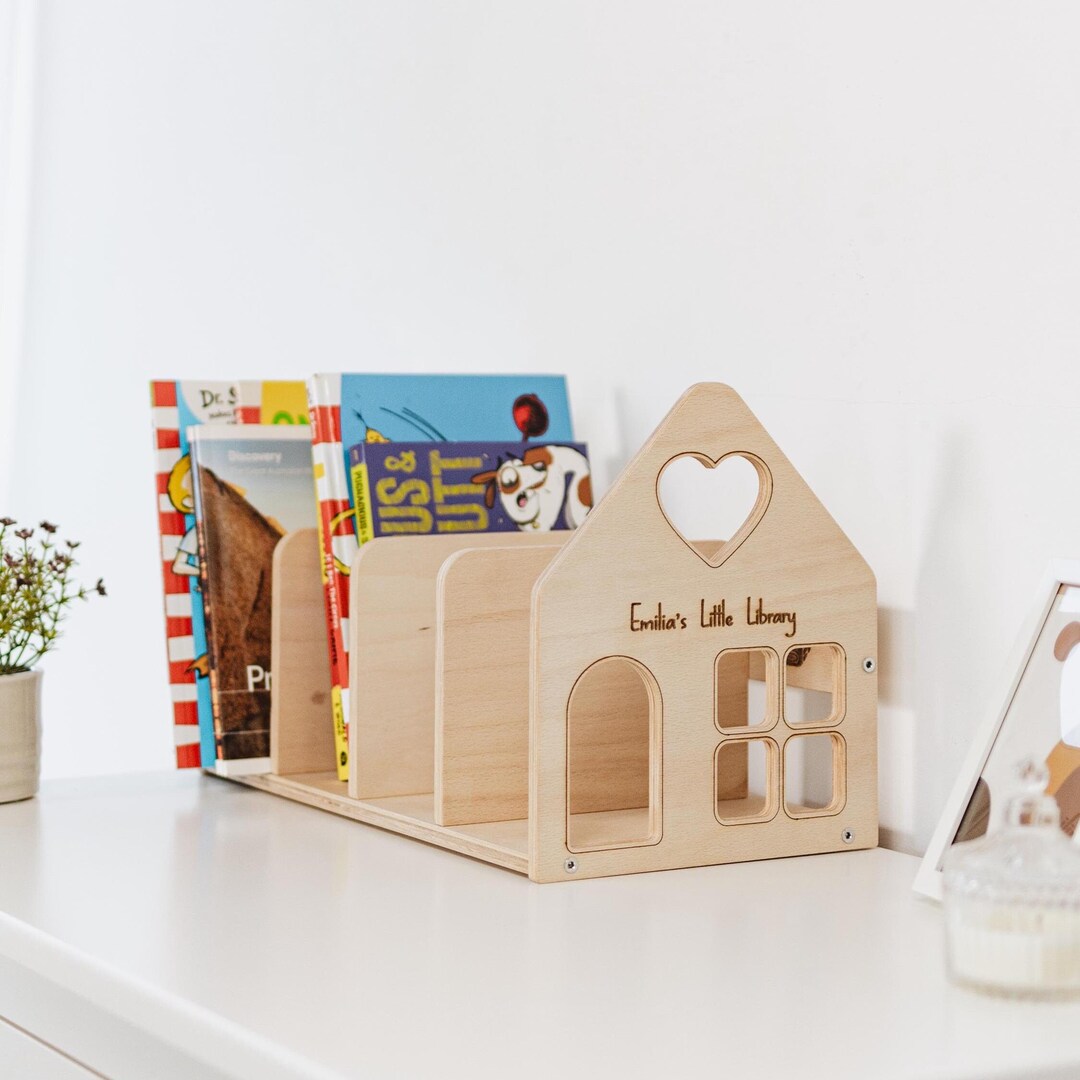 Personalized Wooden House Bookshelf: Nursery Book Storage, Kids Book ...