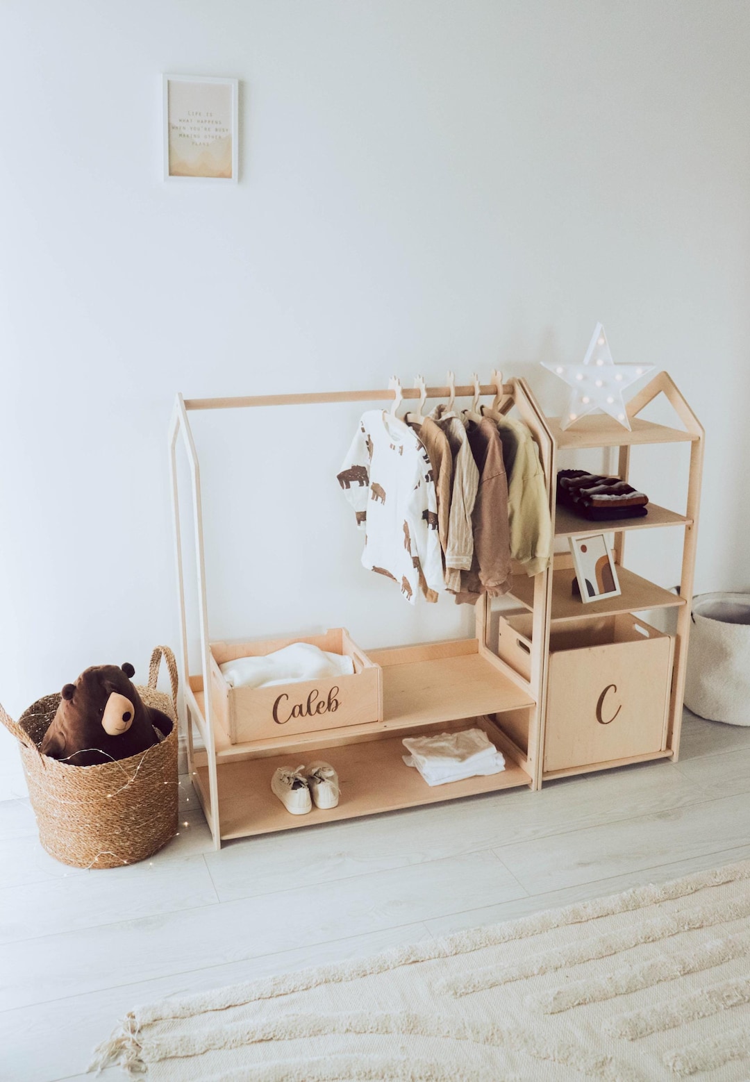 Wooden Clothing Frame Rack for Boy, Baby Clothes Storage, Display Kids ...