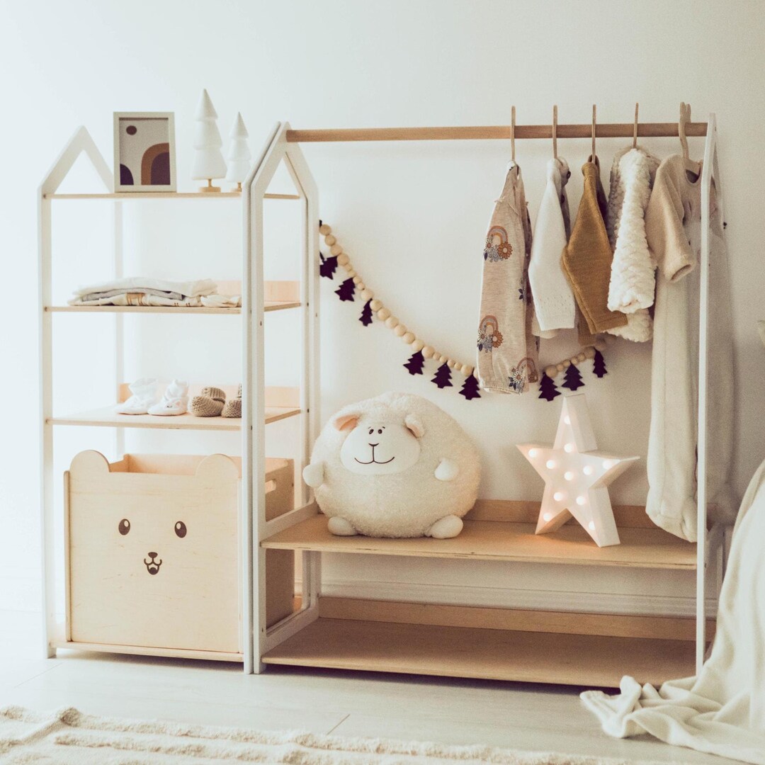 Clothing Frame Rack for Baby Girl, Display Child Wardrobe, Open Shelves ...