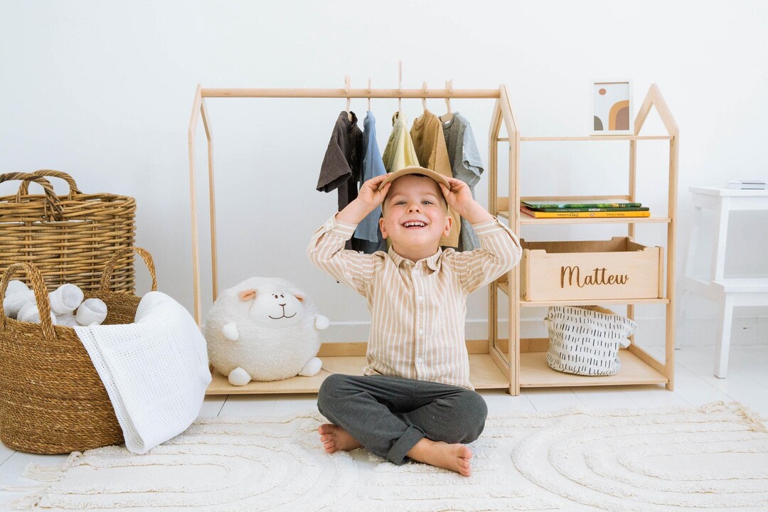Wooden Clothing Rack and Shelf Personalized With Name, Custom Kids ...