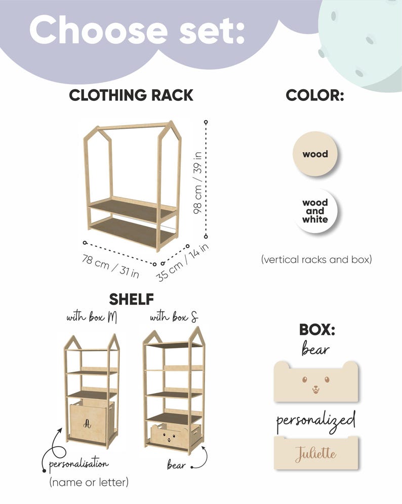 Clothing Rack & Shelf Personalized, Custom Kids Wooden Hangers Set,baby ...
