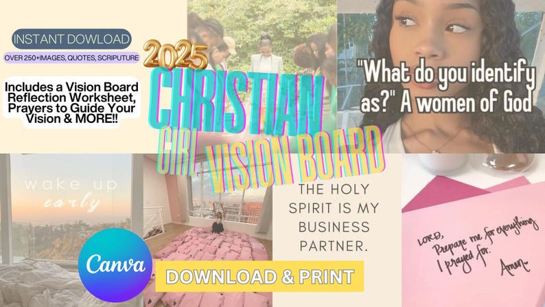 Printable & Editable Christian Girl New Years 2025 Vision and Prayer ...