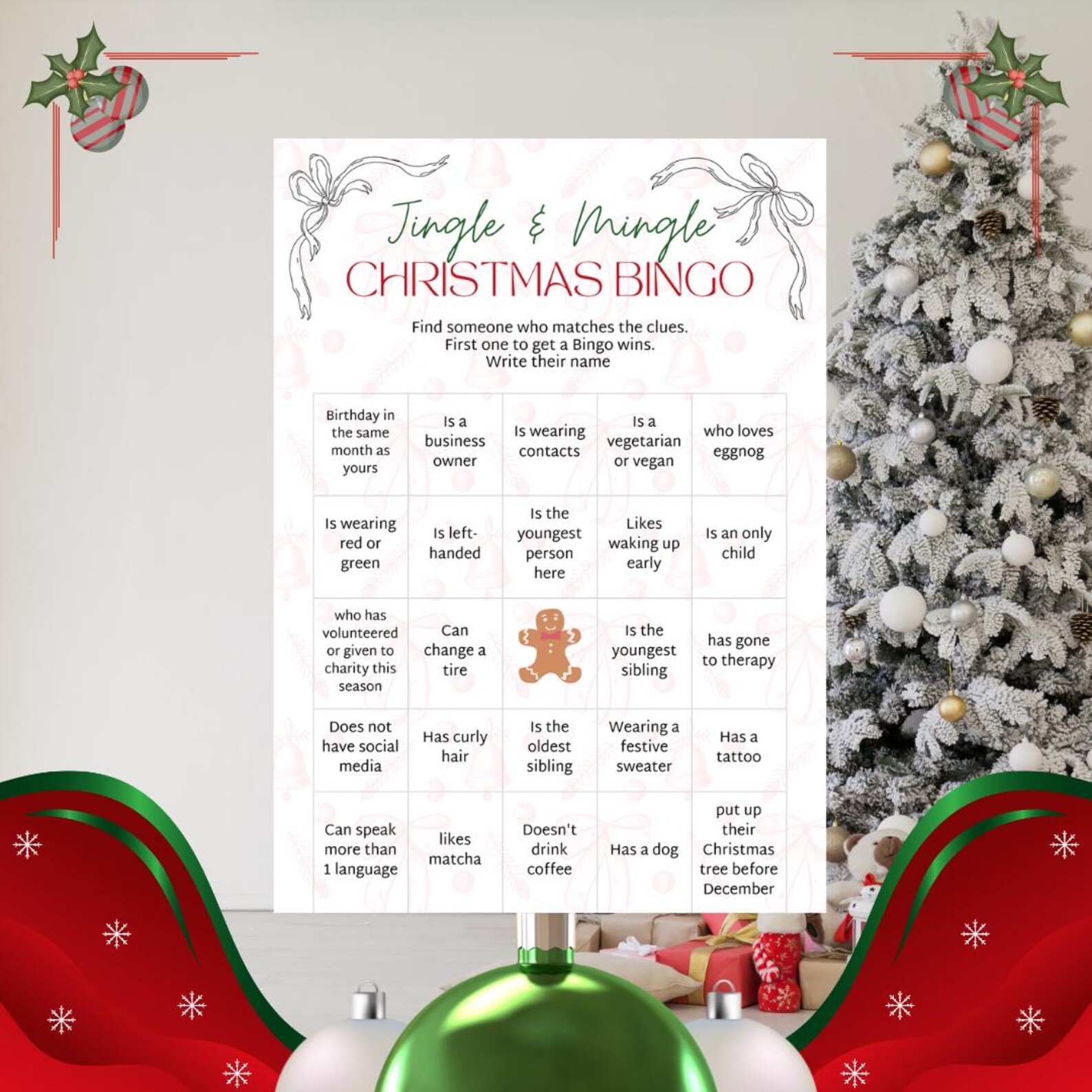 Find the Guest Bingo Game, Editable Christmas Party Icebreaker, Jingle ...