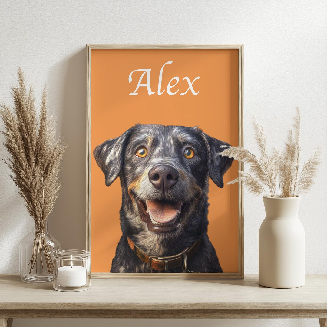 Custom Digital Pet Portrait Print From Photo, Personalized Pet Portrait ...