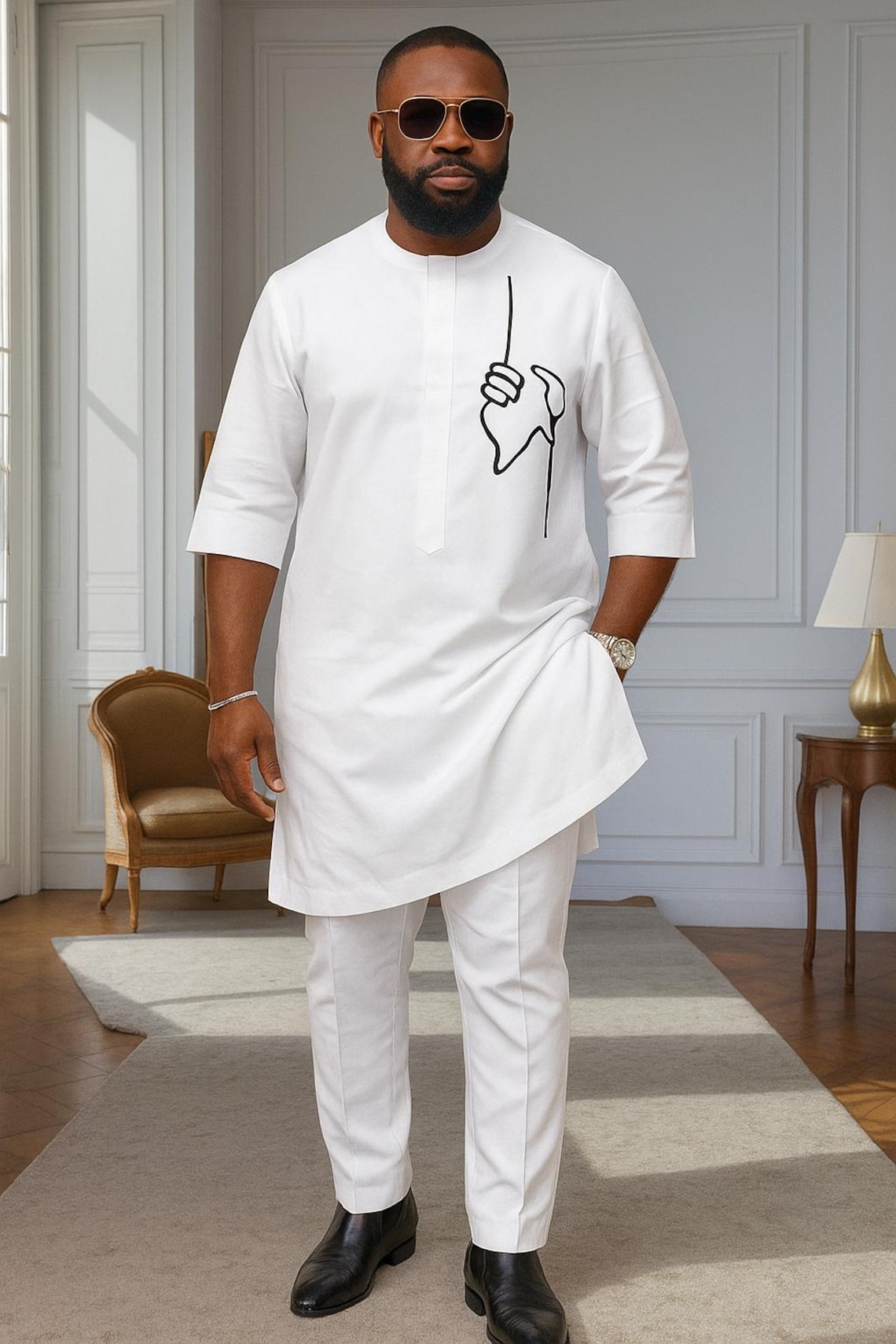 White African Senator Suit: Embroidered Kaftan - Elegant Occasion Wear ...
