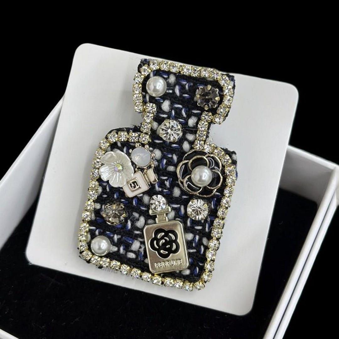 Elegant Perfume Bottle Brooch Korean Style Camellia Design With Pearls ...