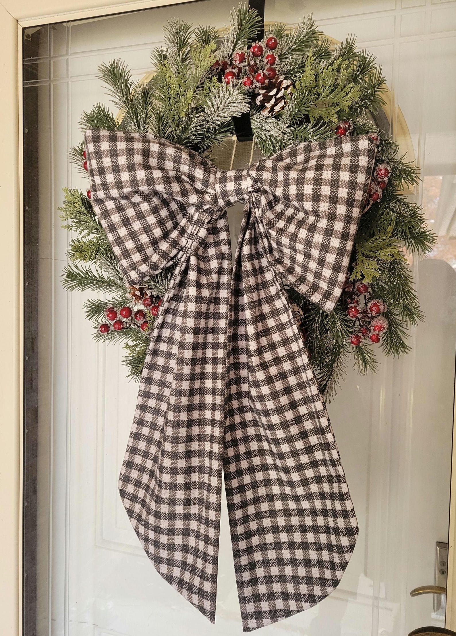 Large Gingham Black and White Bow - Handmade Festive Fabric for Holiday ...