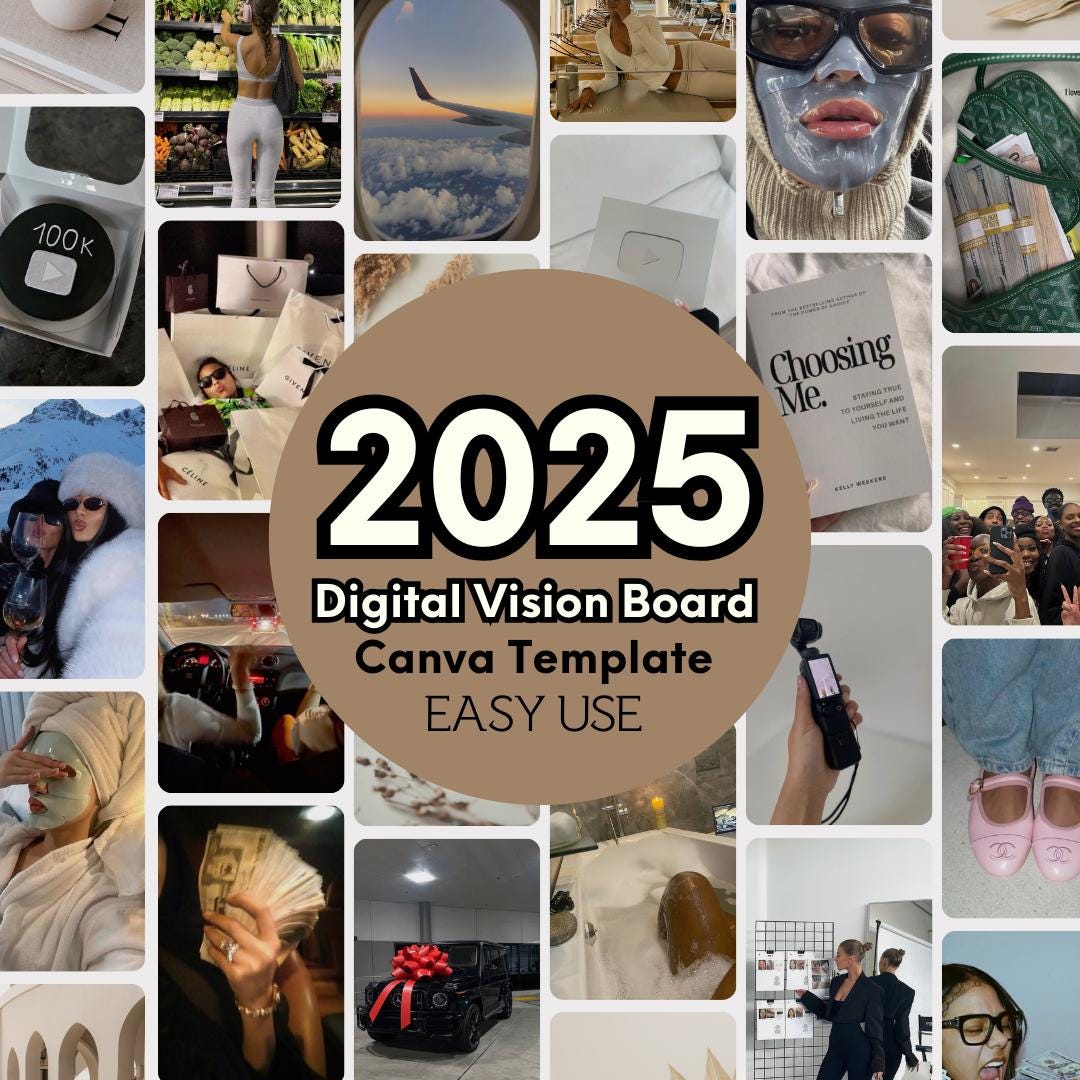 2025 Vision Board Template for Canva Digital Vision Board PDF Guide ...