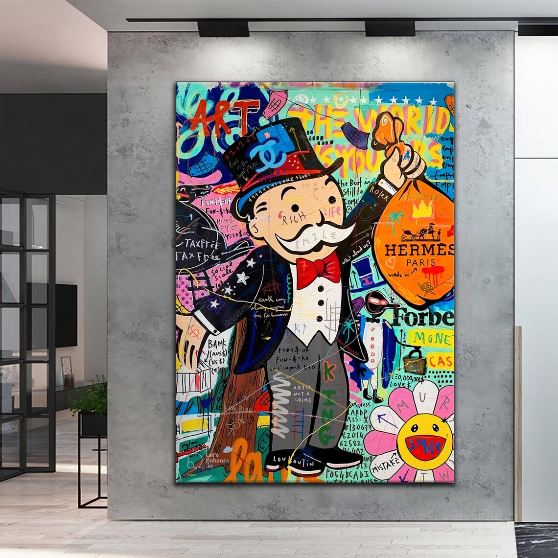 Pop Art Monopoly Man Canvas - Unique Modern Abstract Painting Print ...