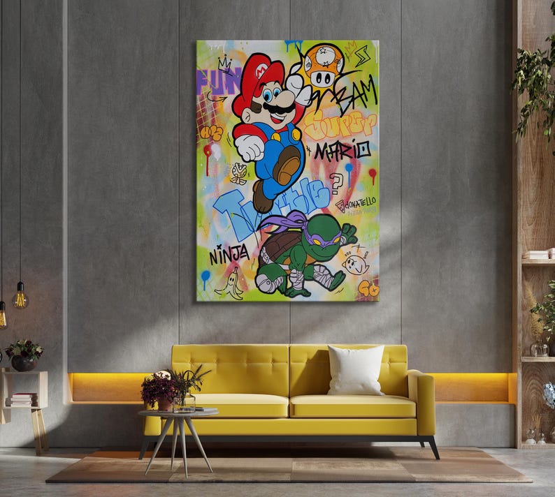 Ninja Turtle and Super Mario Pop Art Canvas Wall Art – Bold and ...