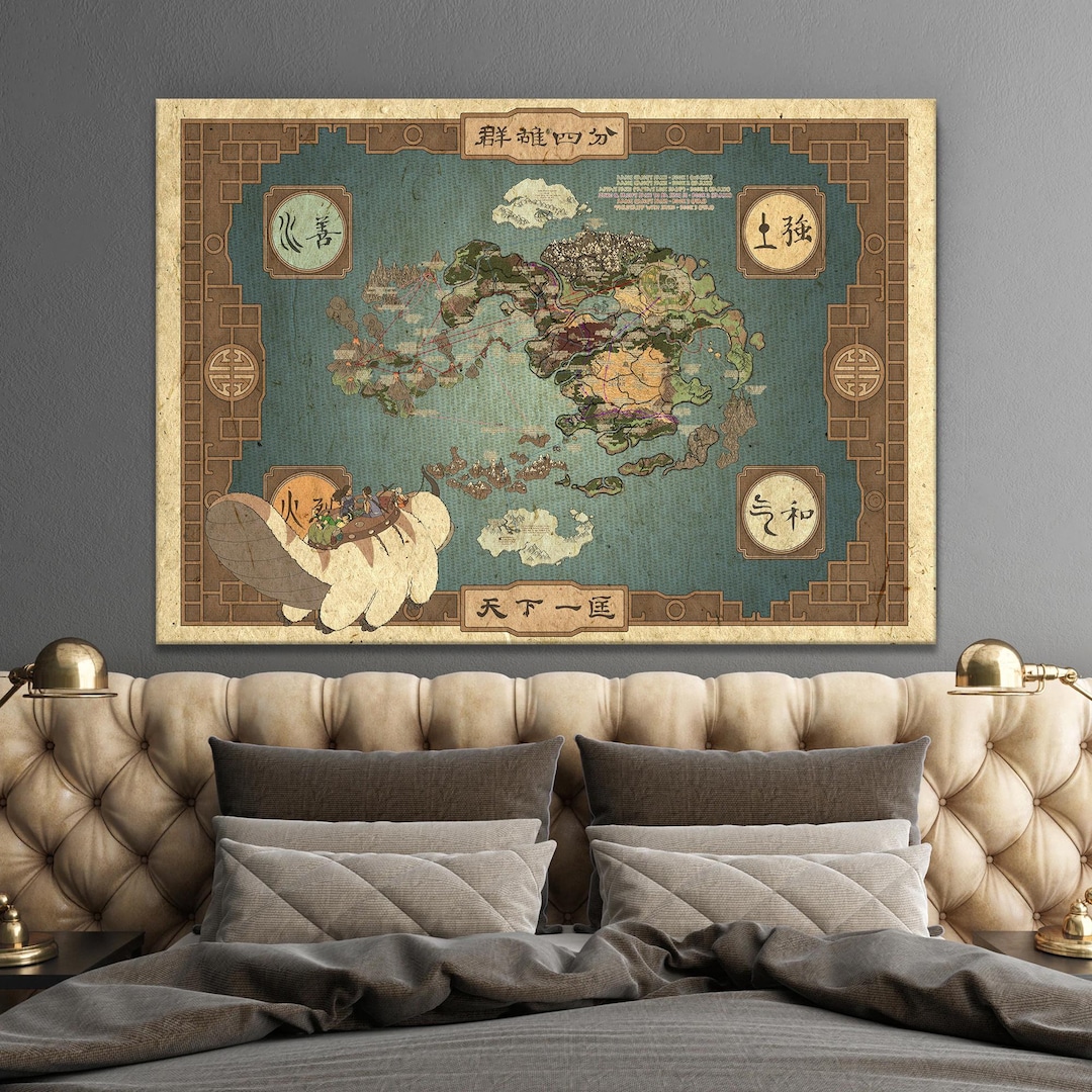 Avatar Airbender Map Canvas Art | Premium Wall Decor for Anime Fans ...