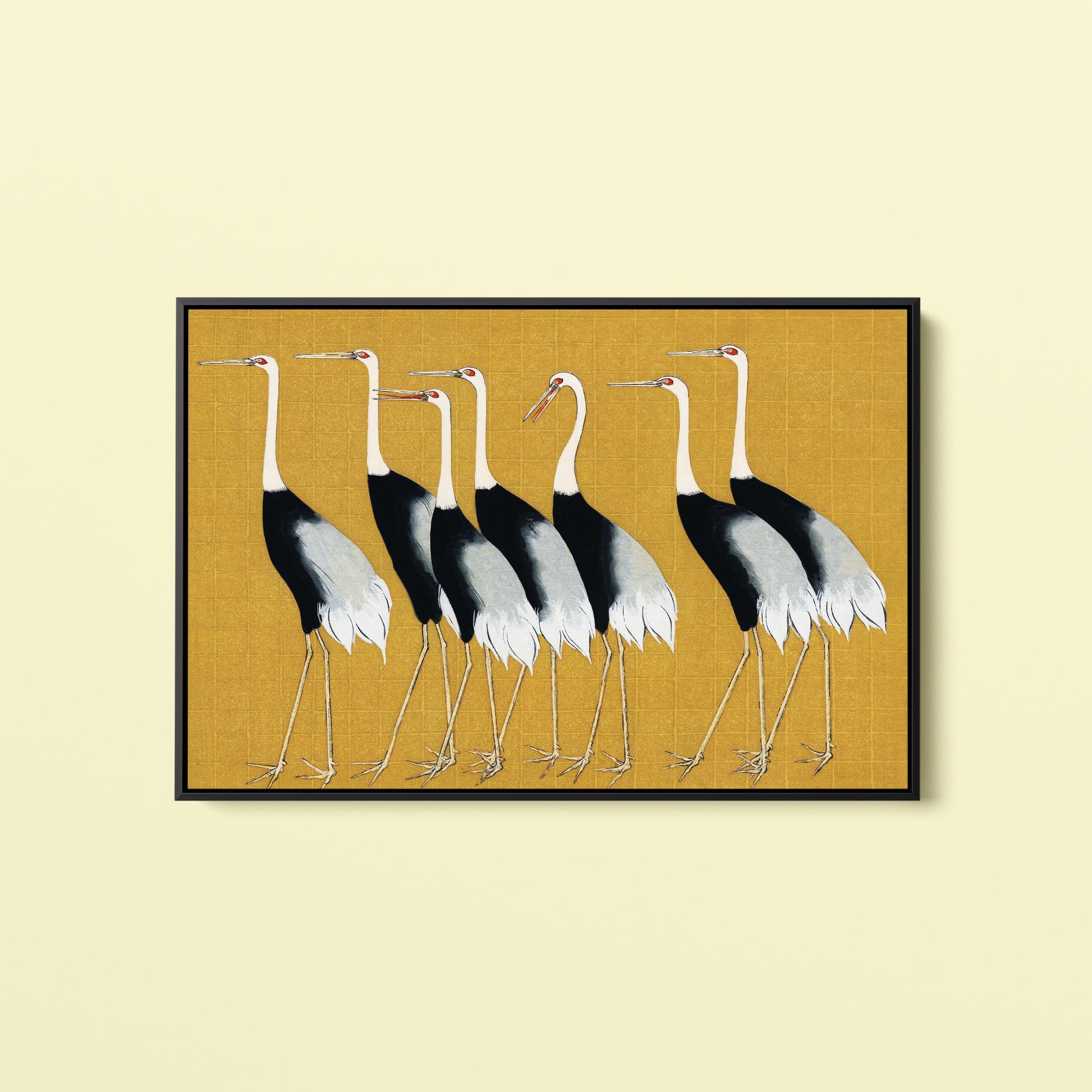 Japanese Cranes Poster - Seven Cranes Print by Ogata Korin, Vintage Red ...