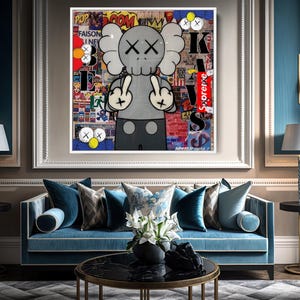 Funny Pop Art Kaws Middle Finger Canvas, Street Graffiti Artwork ...