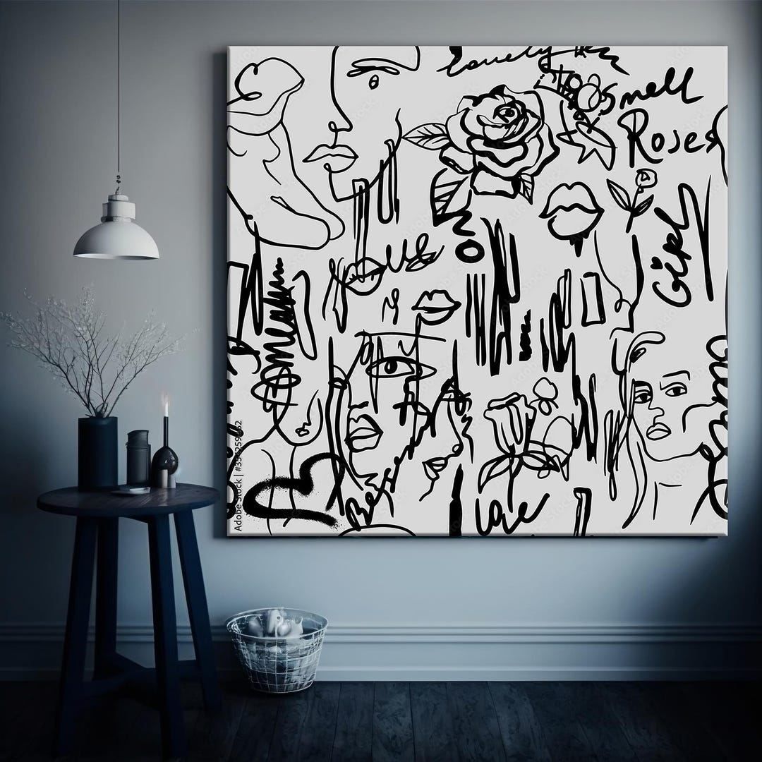 Abstract Female Line Drawing Wall Art Female Body and Faces Lines Print ...