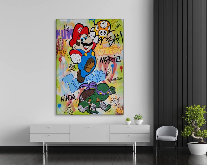 Ninja Turtle and Super Mario Pop Art Canvas Wall Art – Bold and ...