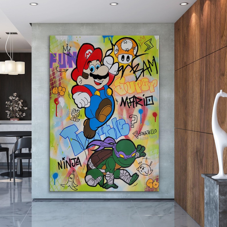Ninja Turtle and Super Mario Pop Art Canvas Wall Art – Bold and ...