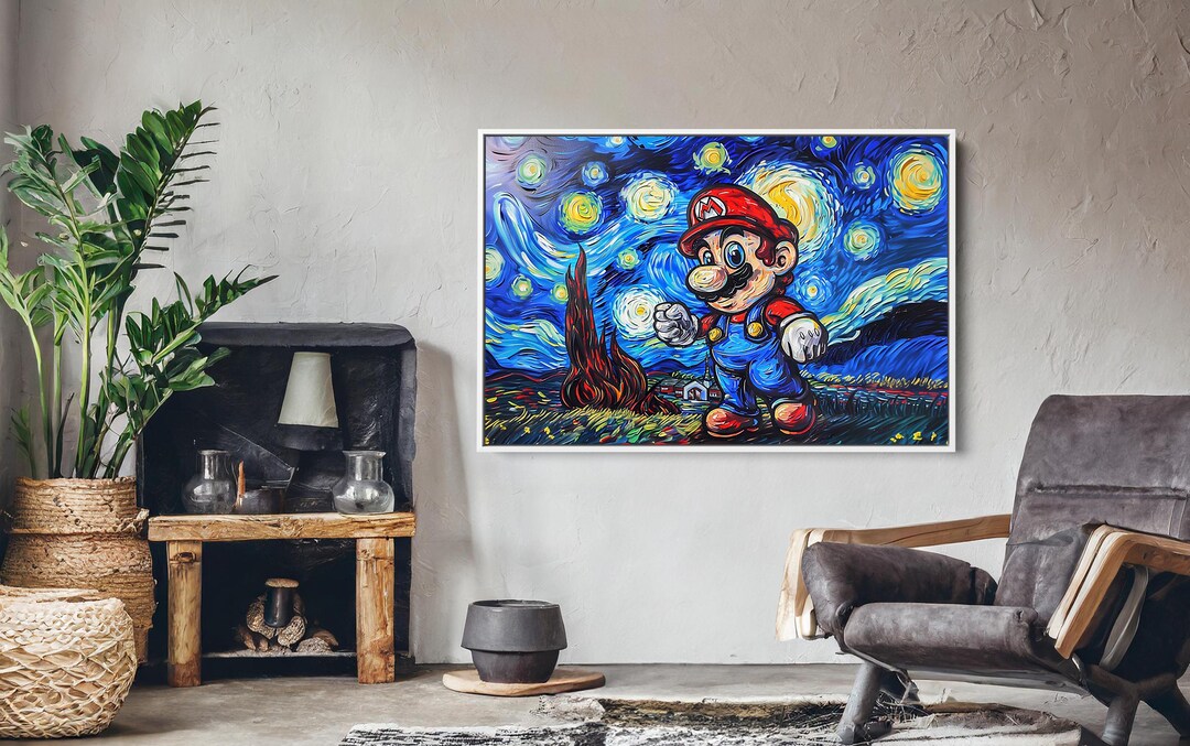 Starry Night Style Super Mario Pop Art Canvas Wall Art – Unique Video ...
