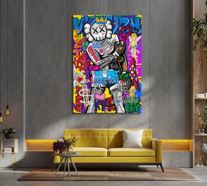 Boxing Kaws Street Graffiti Canvas, Urban Pop Art, Modern Wall Decor ...
