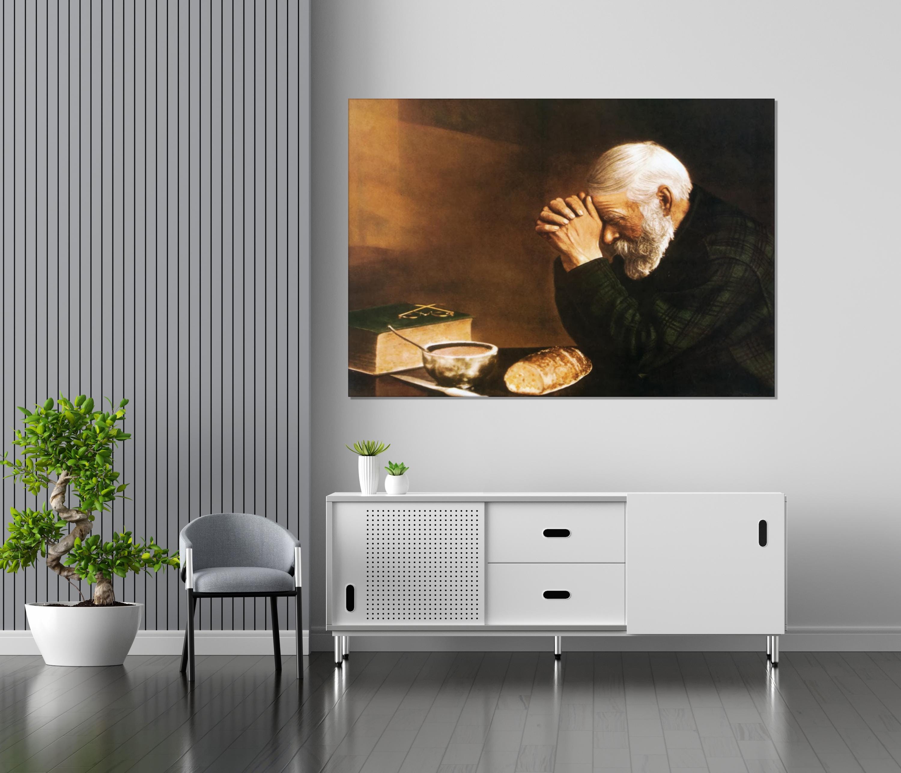 Eric Enstrom Grace Man Praying Over Bread (new High Resolution) Print ...