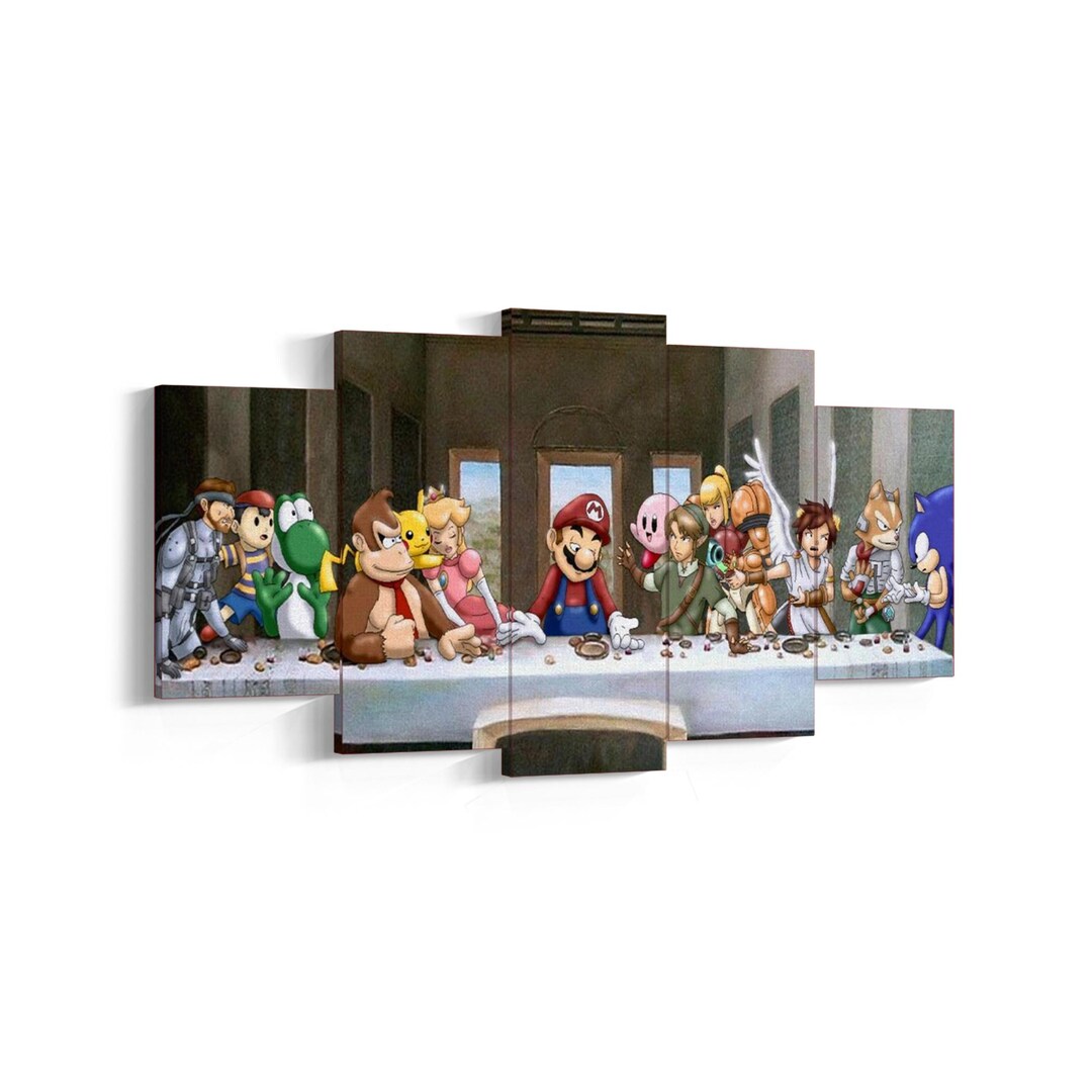 Last Supper Nintendo 5 Pieces Canvas Wall Art, Nintendo All Character ...