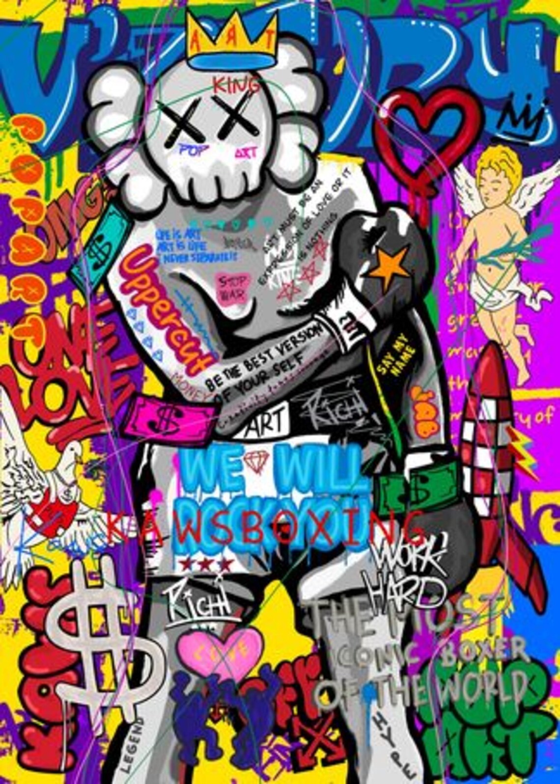 Boxing Kaws Street Graffiti Canvas, Urban Pop Art, Modern Wall Decor ...