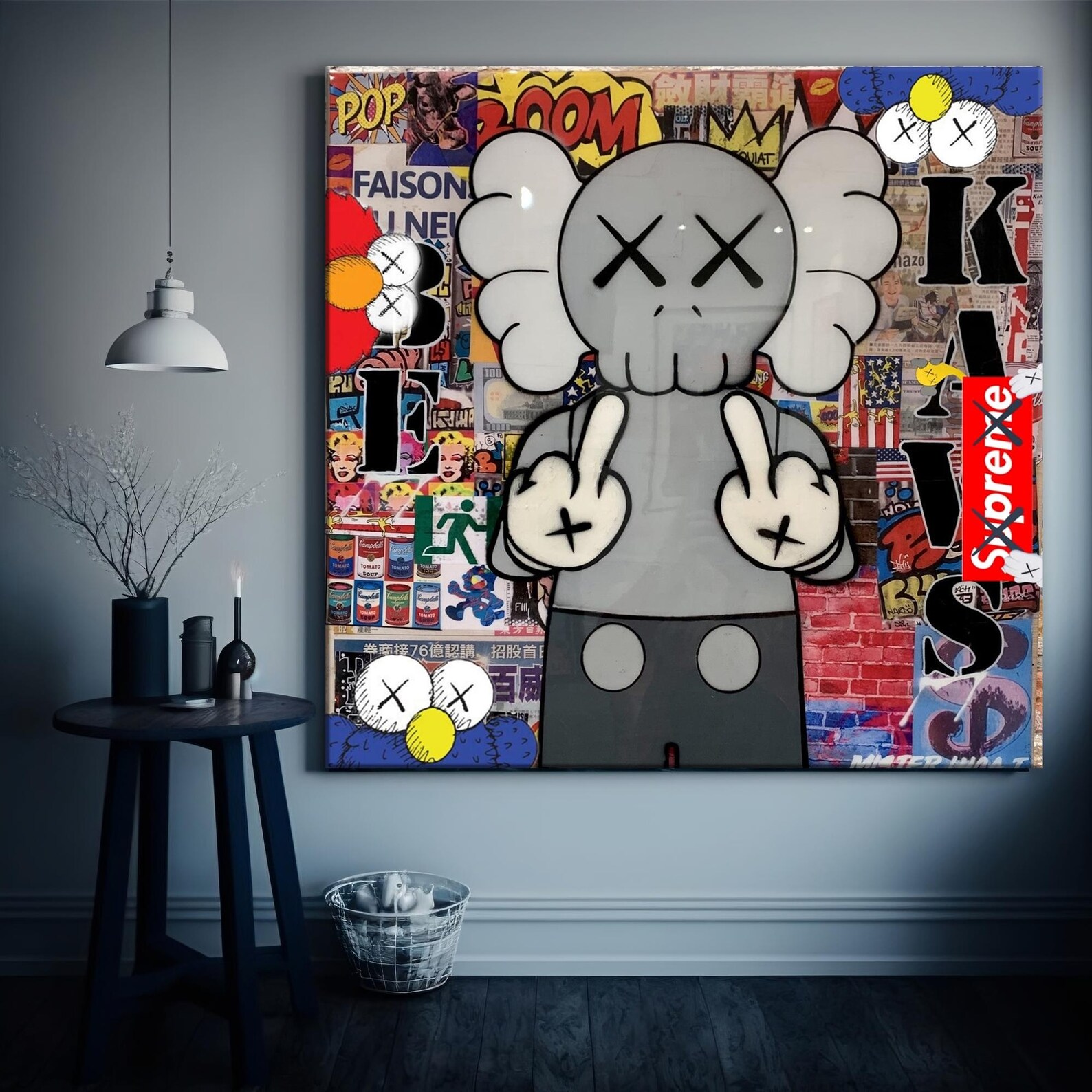 Funny Pop Art Kaws Middle Finger Canvas, Street Graffiti Artwork ...