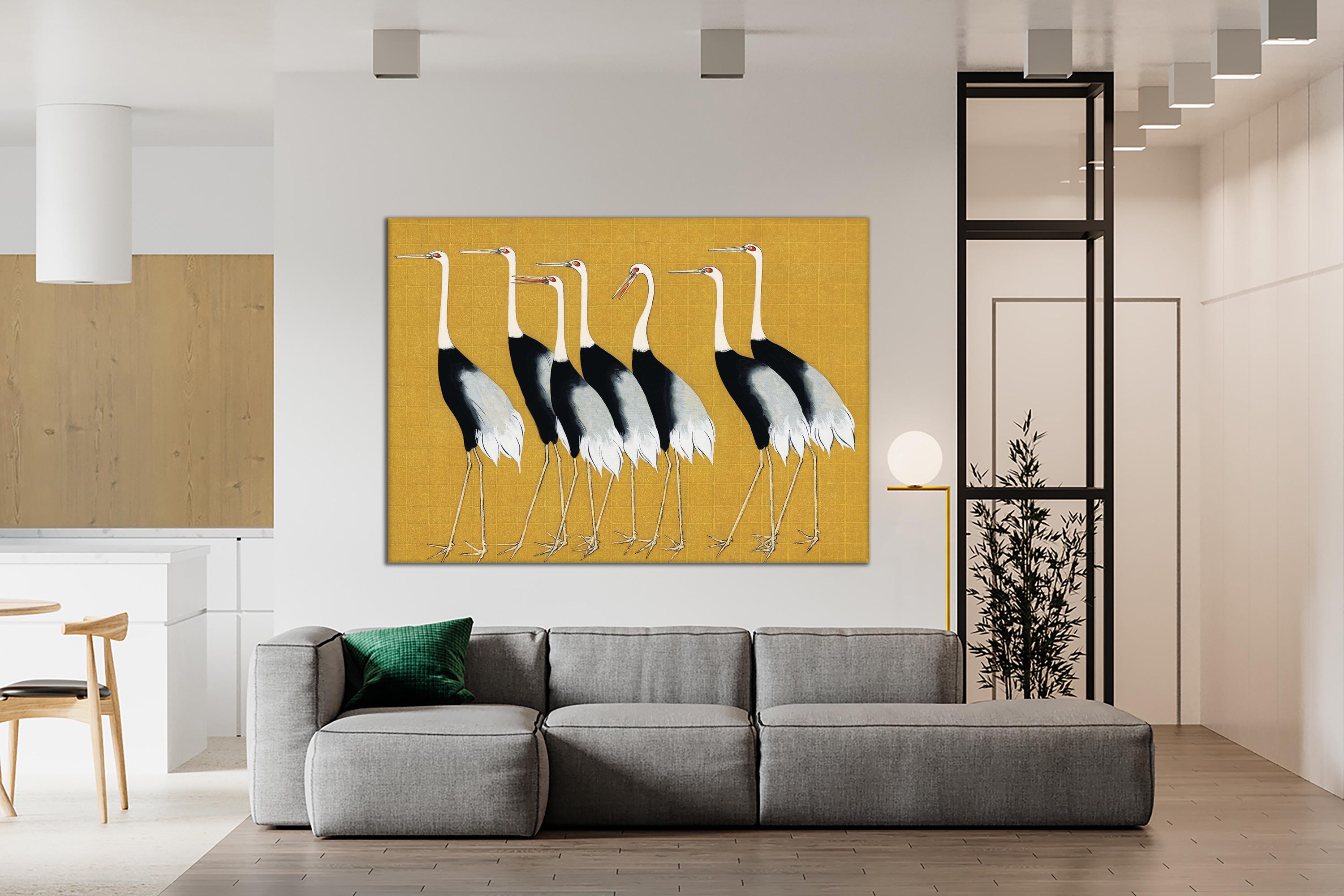 Japanese Cranes Poster - Seven Cranes Print by Ogata Korin, Vintage Red ...