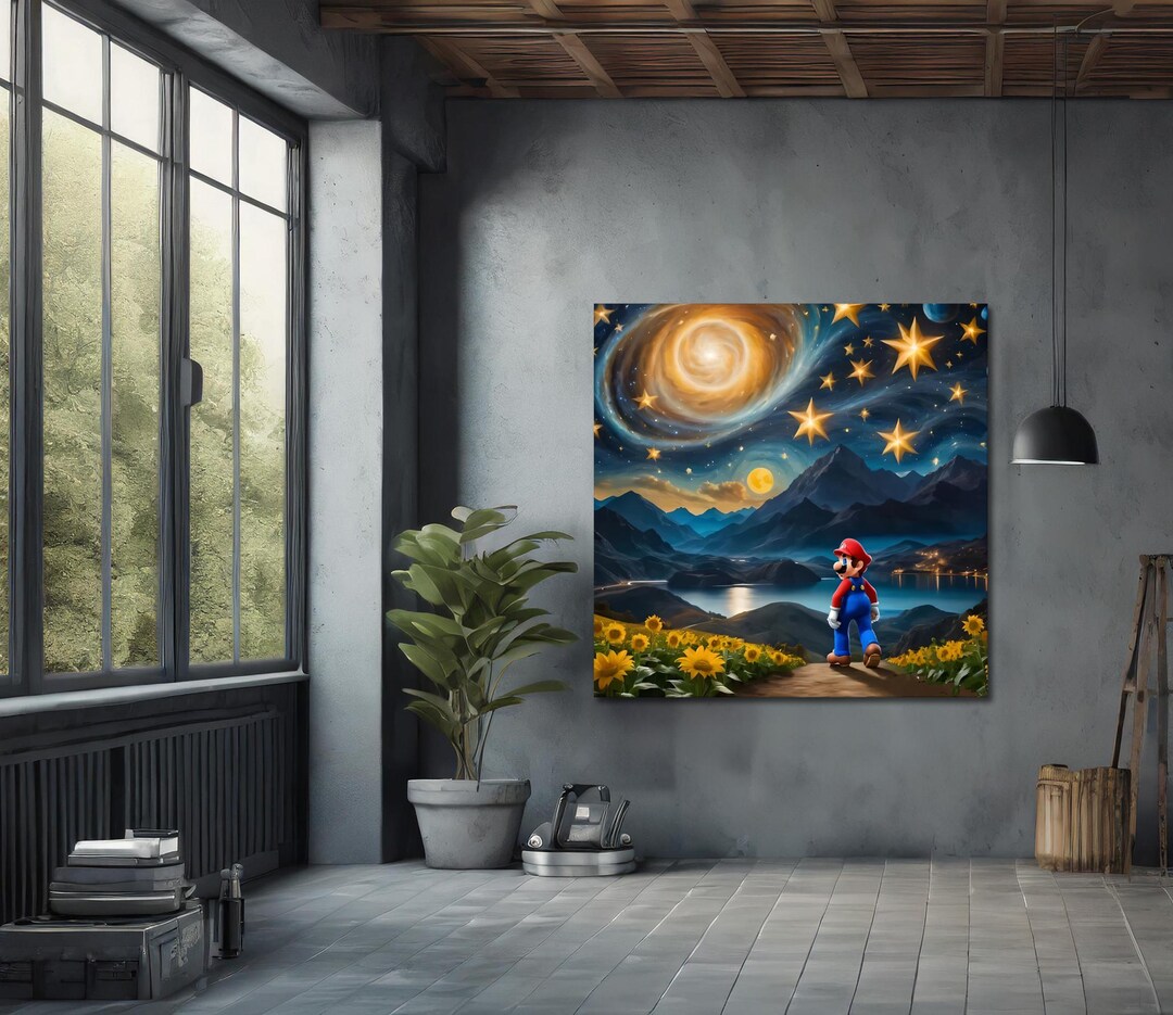 Mario Canvas Wall Art Super Mario Starry Night,mario Bros Canvas Art ...