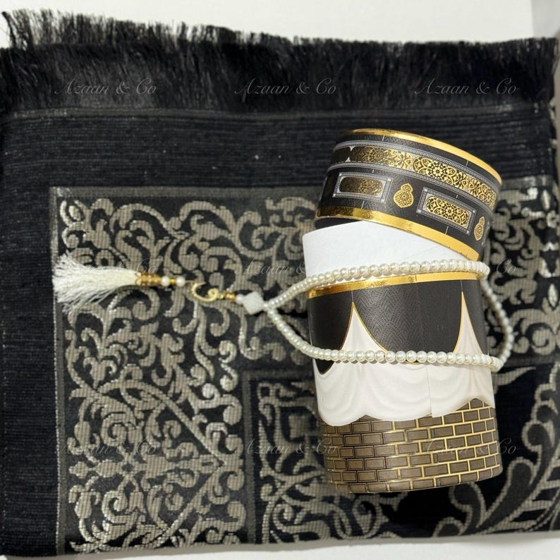 Kaaba Box Prayer Mat & Tasbeeh Gift Set Adult Size Travel Salah Mat ...
