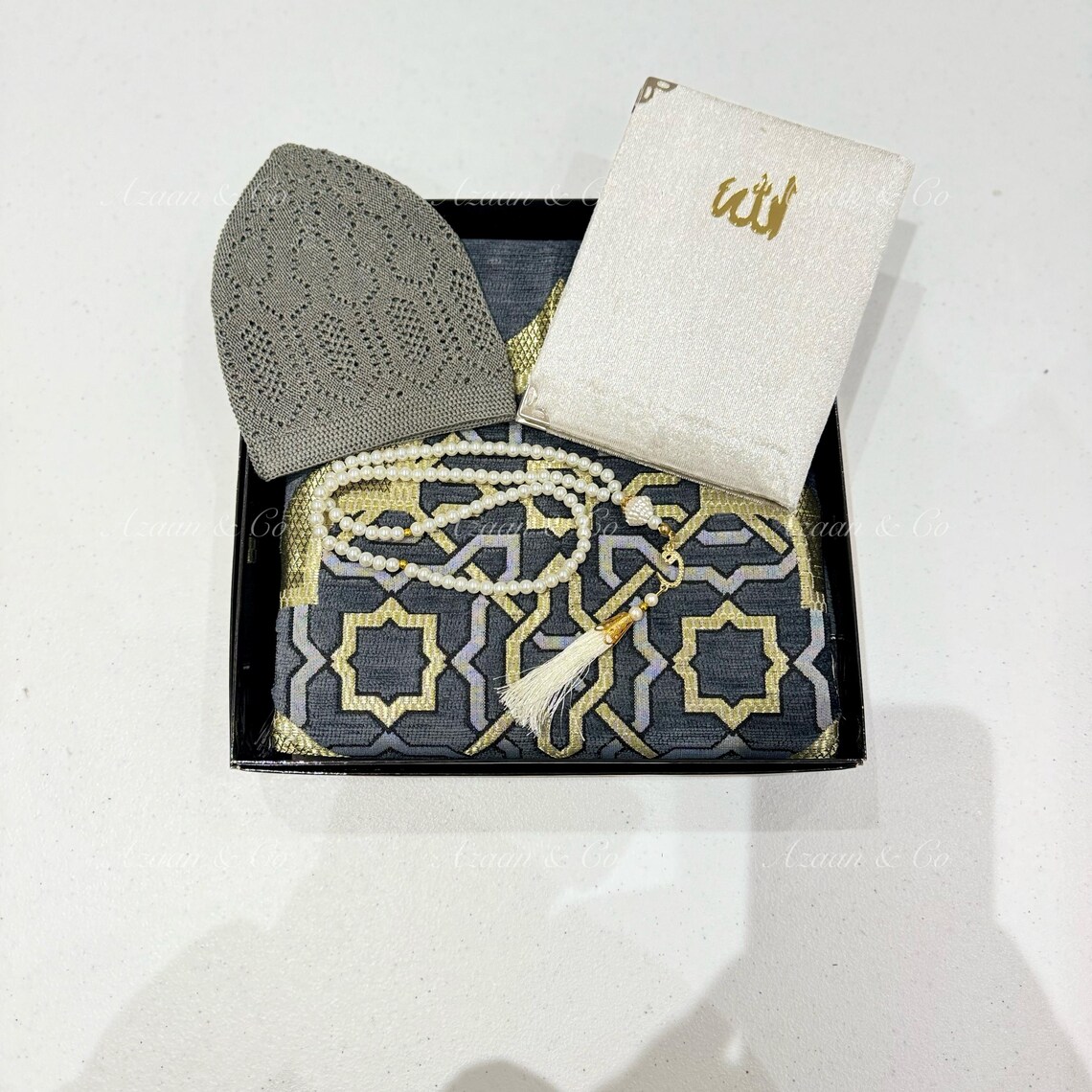 Surah Book, Prayer Mat, Tasbeeh & Cap or Hijab Gift Set Box Kaaba Door ...