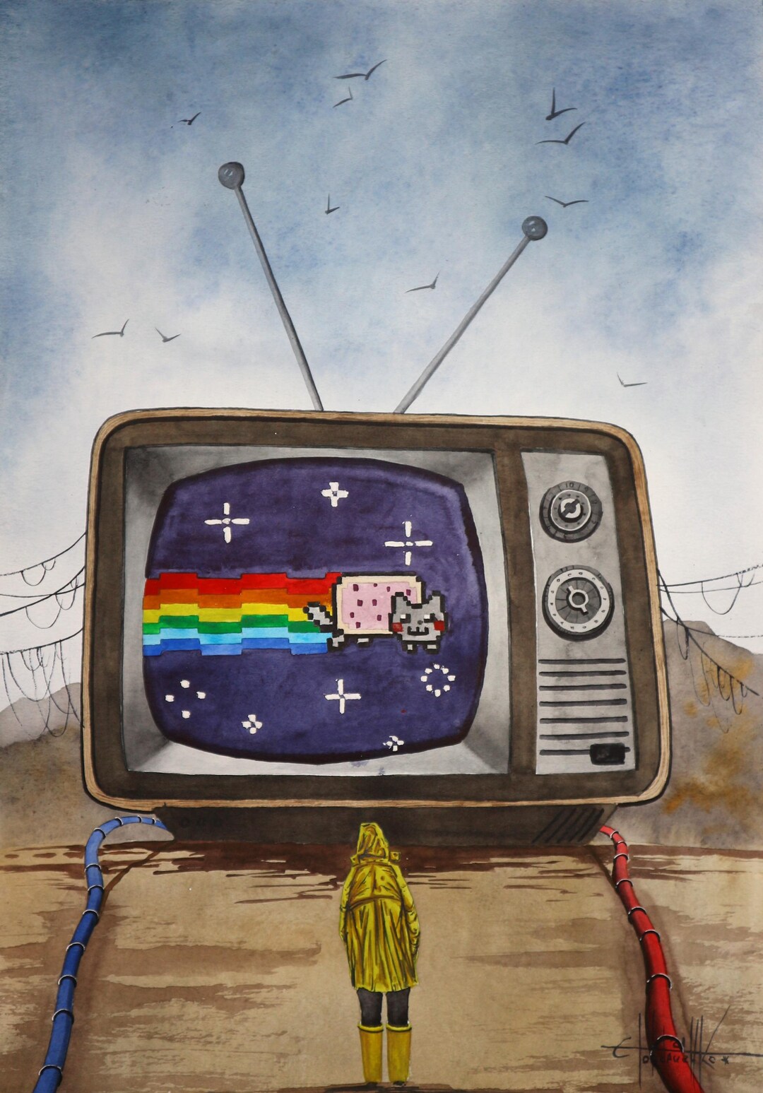Nyan Cat. Original Watercolor Painting on Paper - Etsy