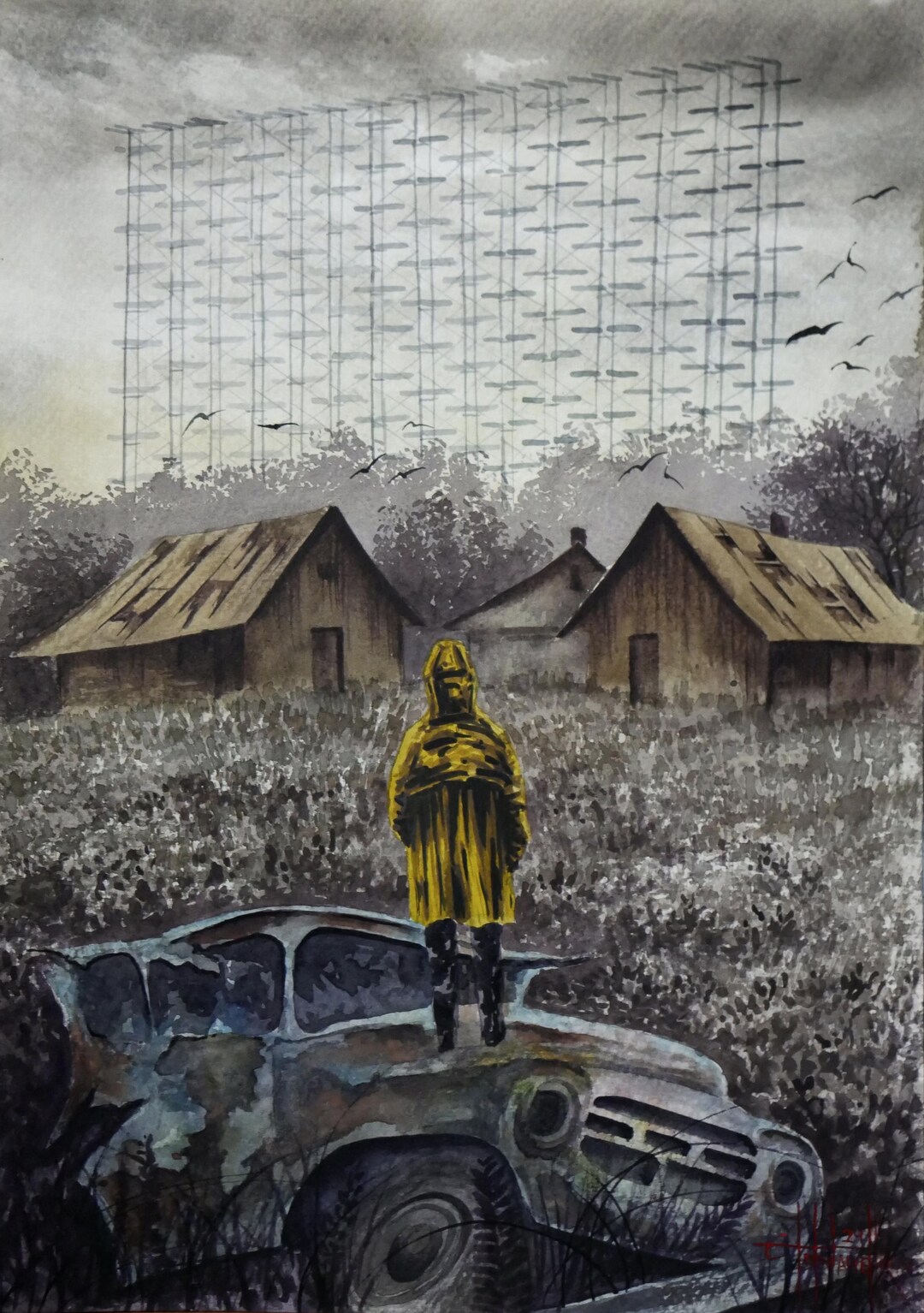 S.T.A.L.K.E.R. 2 DUGA Original Watercolor Painting on Paper. Wall Art ...