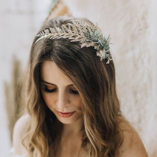 Gold Leaf Hairband With Fern Statement Gold Fern Headpiece - Etsy